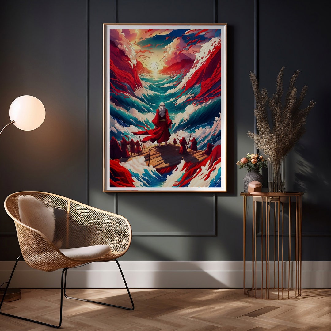 Moses Parting the Red Sea, Digital Print, Exodus Old Testament, Anime ...