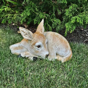 Exquisite Concrete Garden Fawn Deer Statue! Hand Cast and Hand Painted ...