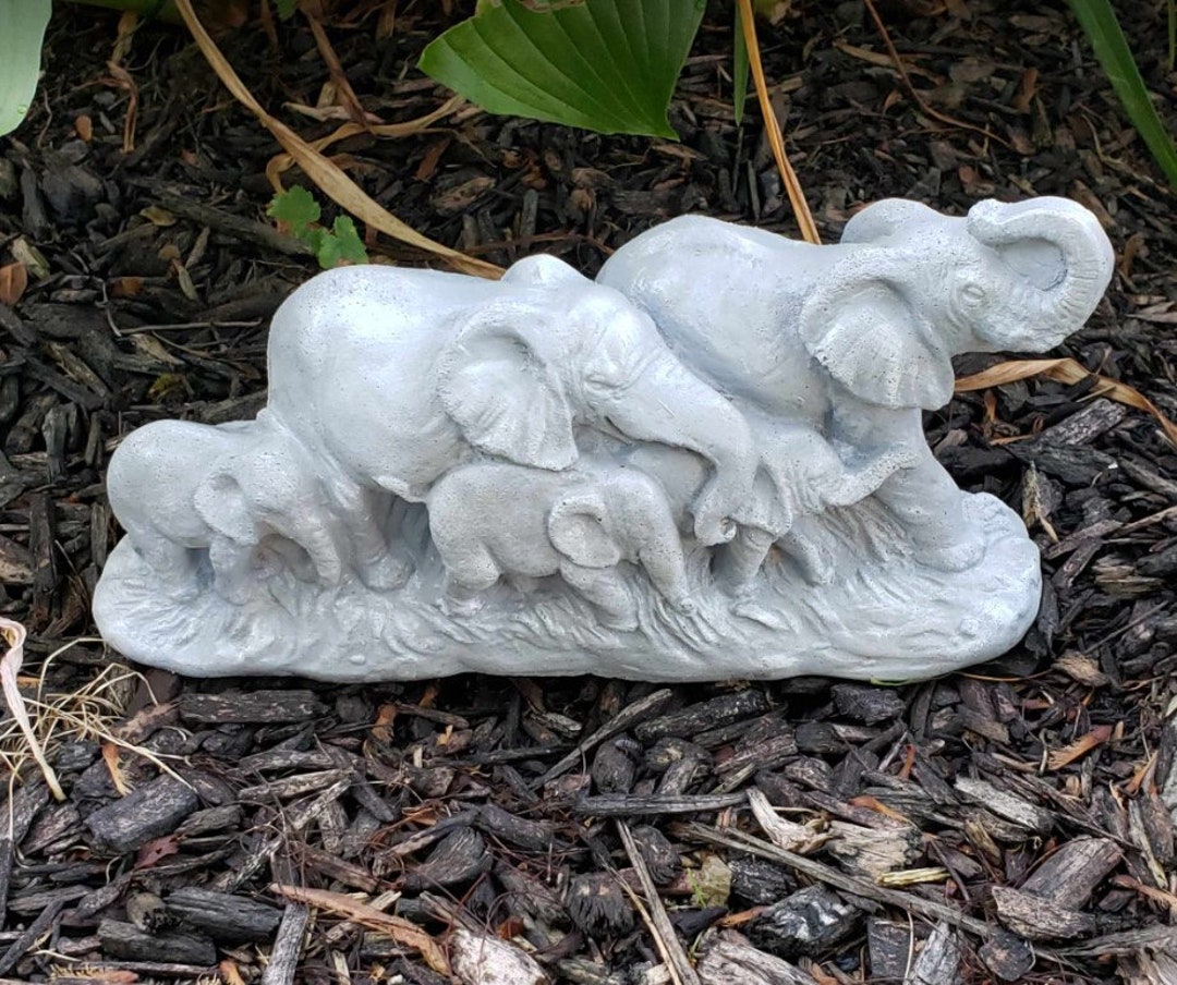 Concrete Elephant Family Statue Figurine Trunk Up Beautifully - Etsy