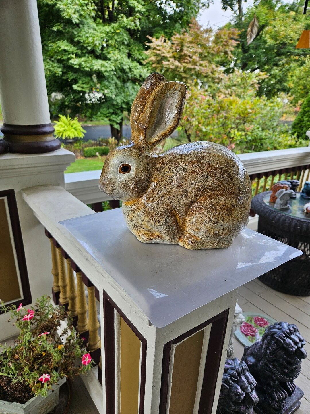 11" Outdoor Bunny Rabbit Garden Concrete Statue Large Yard Sculpture ...