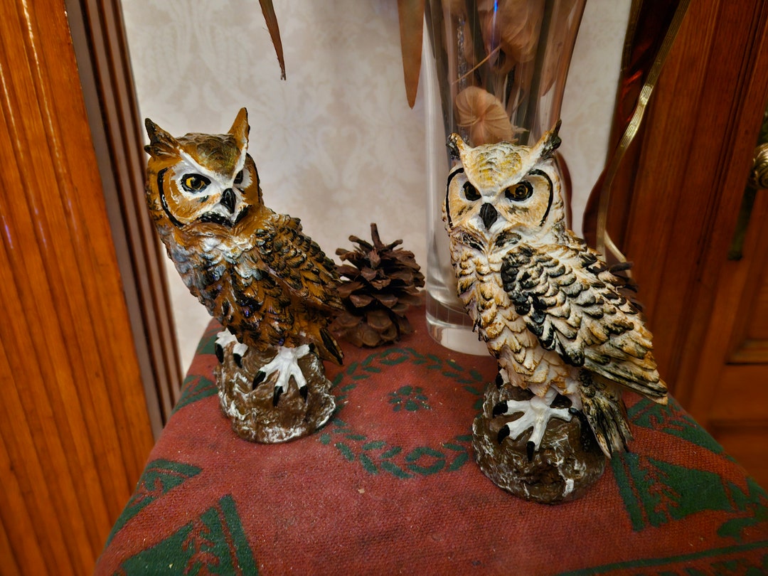 Realistic Owl Statue, Solid Concrete, Hand Cast and Hand-painted ...