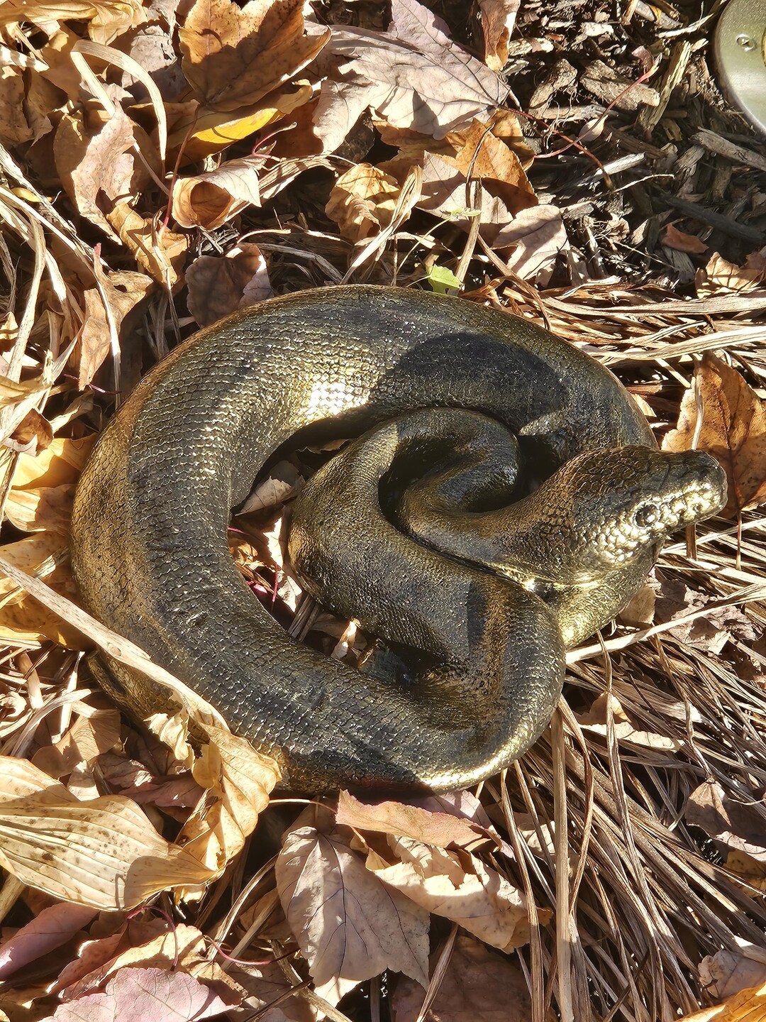 Coiled Concrete Snake Statue: Black Gold Patina, Garden Decor - Etsy