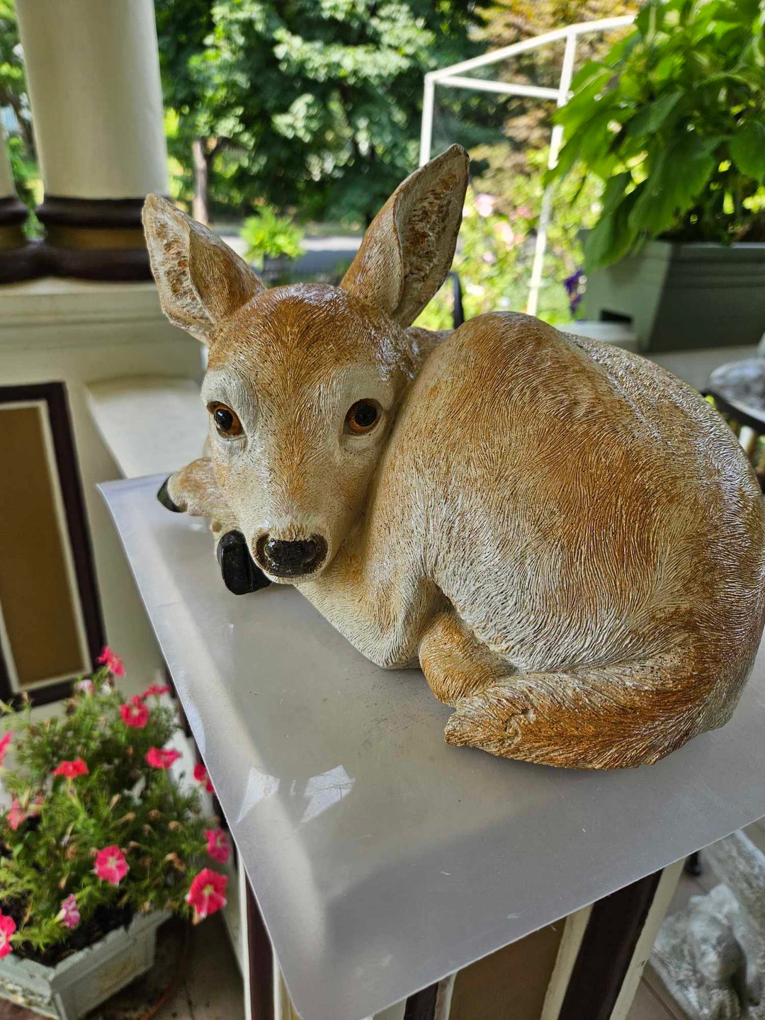 Exquisite Concrete Garden Fawn Deer Statue! Hand Cast and Hand Painted ...
