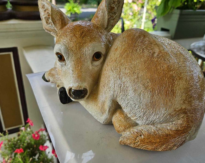 Exquisite Concrete Garden Fawn Deer Statue! Hand Cast and Hand Painted ...