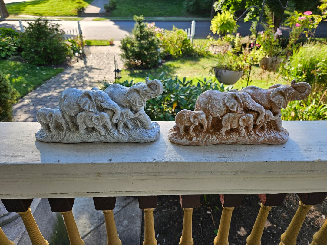 Concrete Elephant Family Statue Figurine Trunk Up! Beautifully Detailed ...