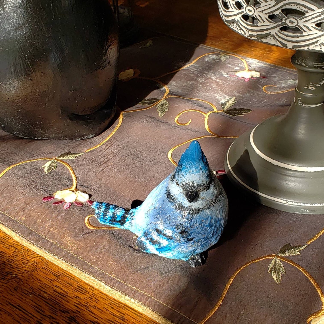 Hand-painted Concrete Blue Jay Statue: Indoor/outdoor Garden Decor - Etsy