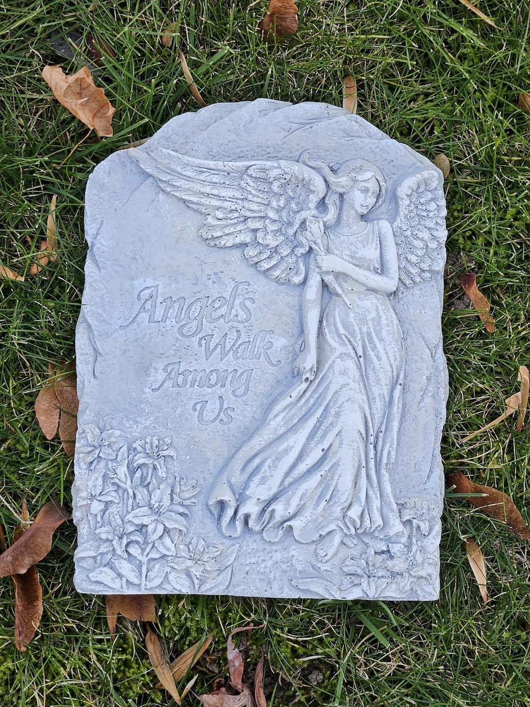 Beautiful Concrete Memorial ANGEL PLAQUE, "angels Walk Among Us" and a ...