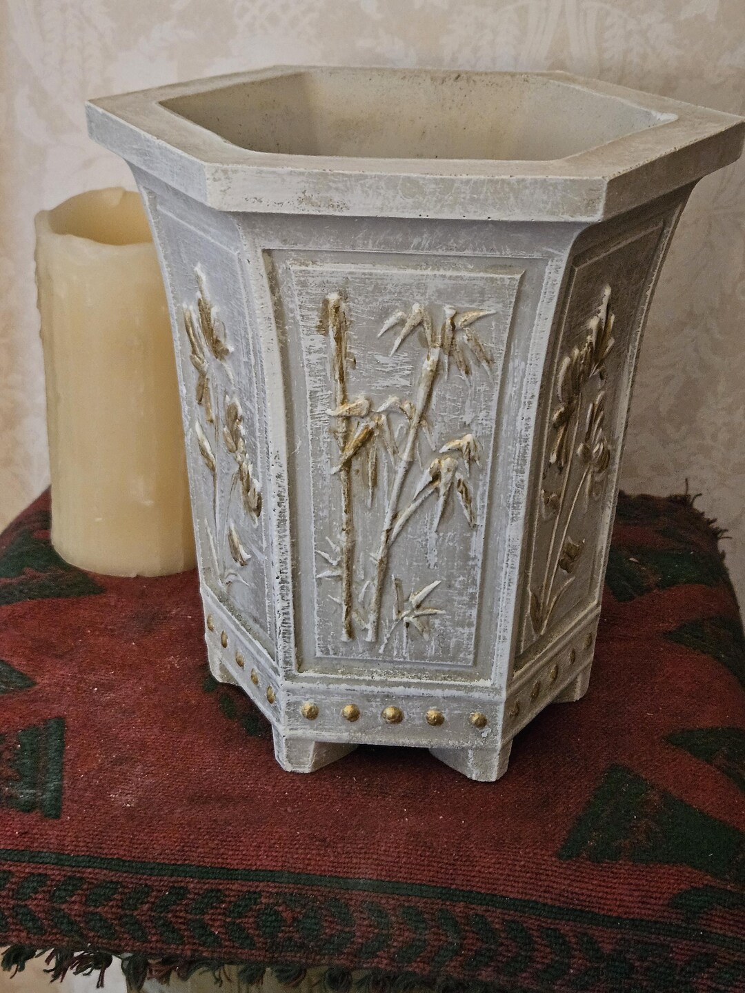 Exquisite Concrete Oriental Chinese Hexagon Flower Pot, Vase, Urn ...