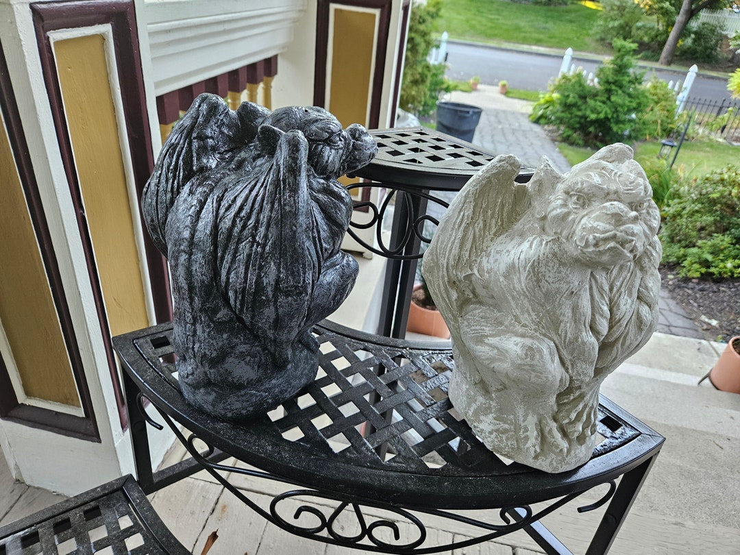 Concrete Cement Gargoyle Statue, Ferocious Winged Garden Decor Indoor ...