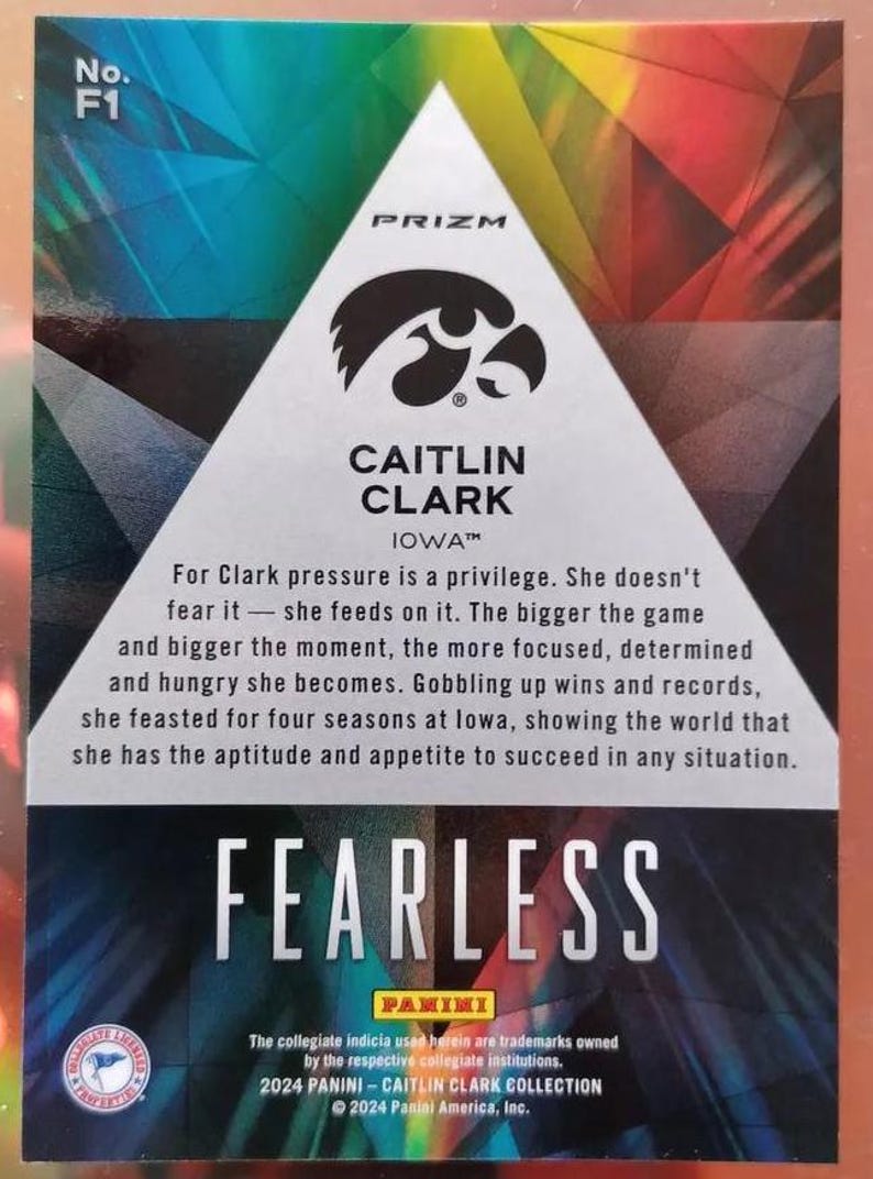 2024 Panini Caitlin Clark Collection FEARLESS Prizm Insert Card #F1 ...