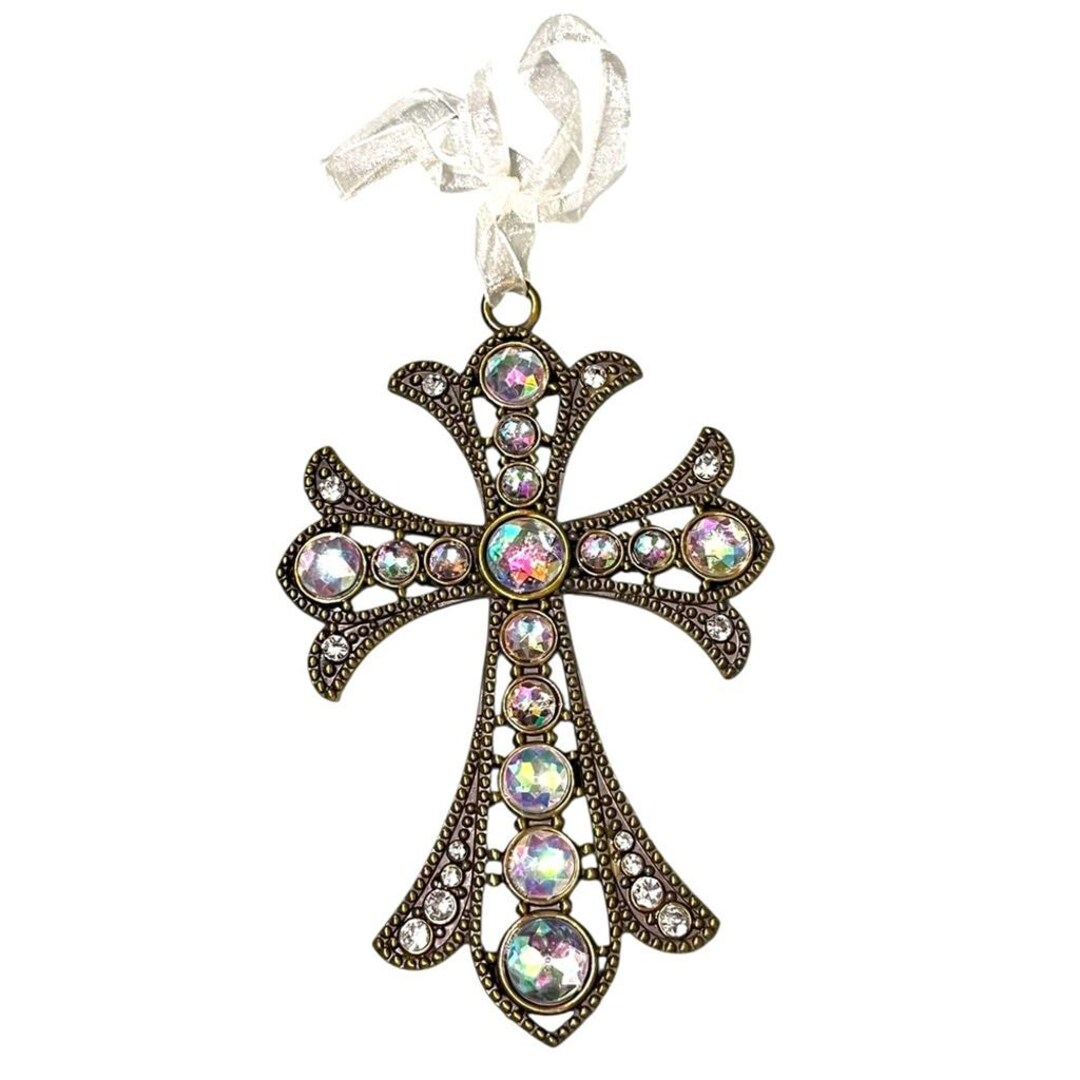 Boxed Brass Cross Ornament/wall Hanging With Iridescent Jewel Accents ...