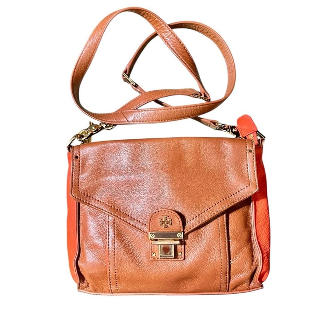 Tory Burch Rachel Leather Crossbody Purse Tan/orange - Etsy