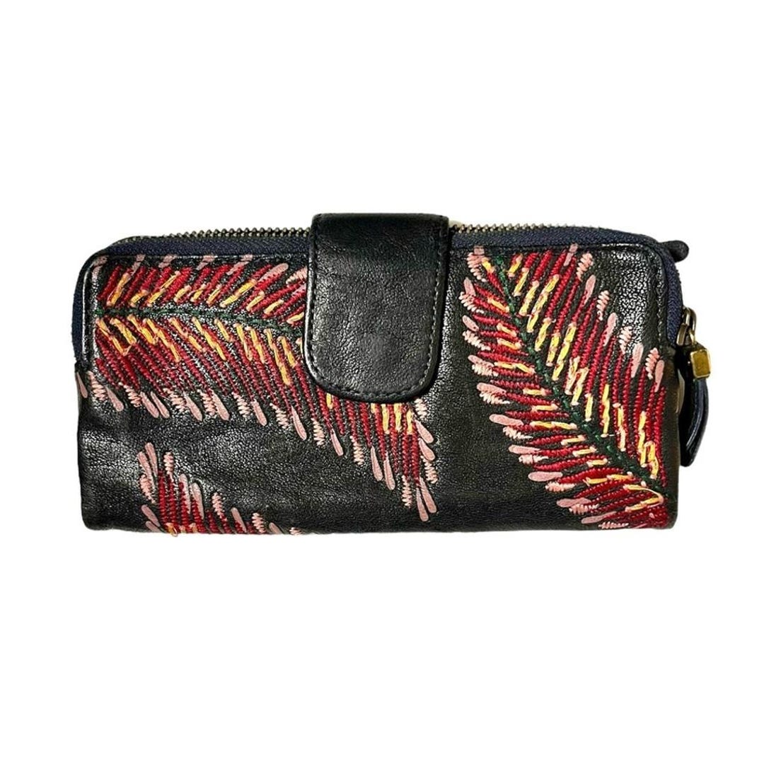 Vintage Fossil Feather Emroidered Leather Wallet Black - Etsy
