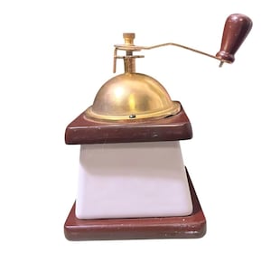 Vintage Cafe Porcelain Wood & Brass Coffee Grinder With Floral Pattern ...