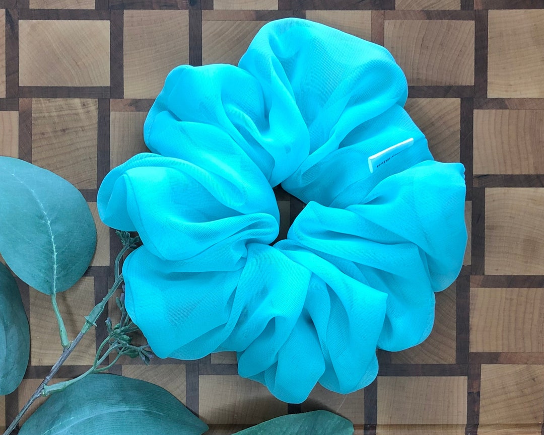 Blue Chiffon Scrunchie, Aqua Scrunchie, Blue Scrunchy, Chiffon ...