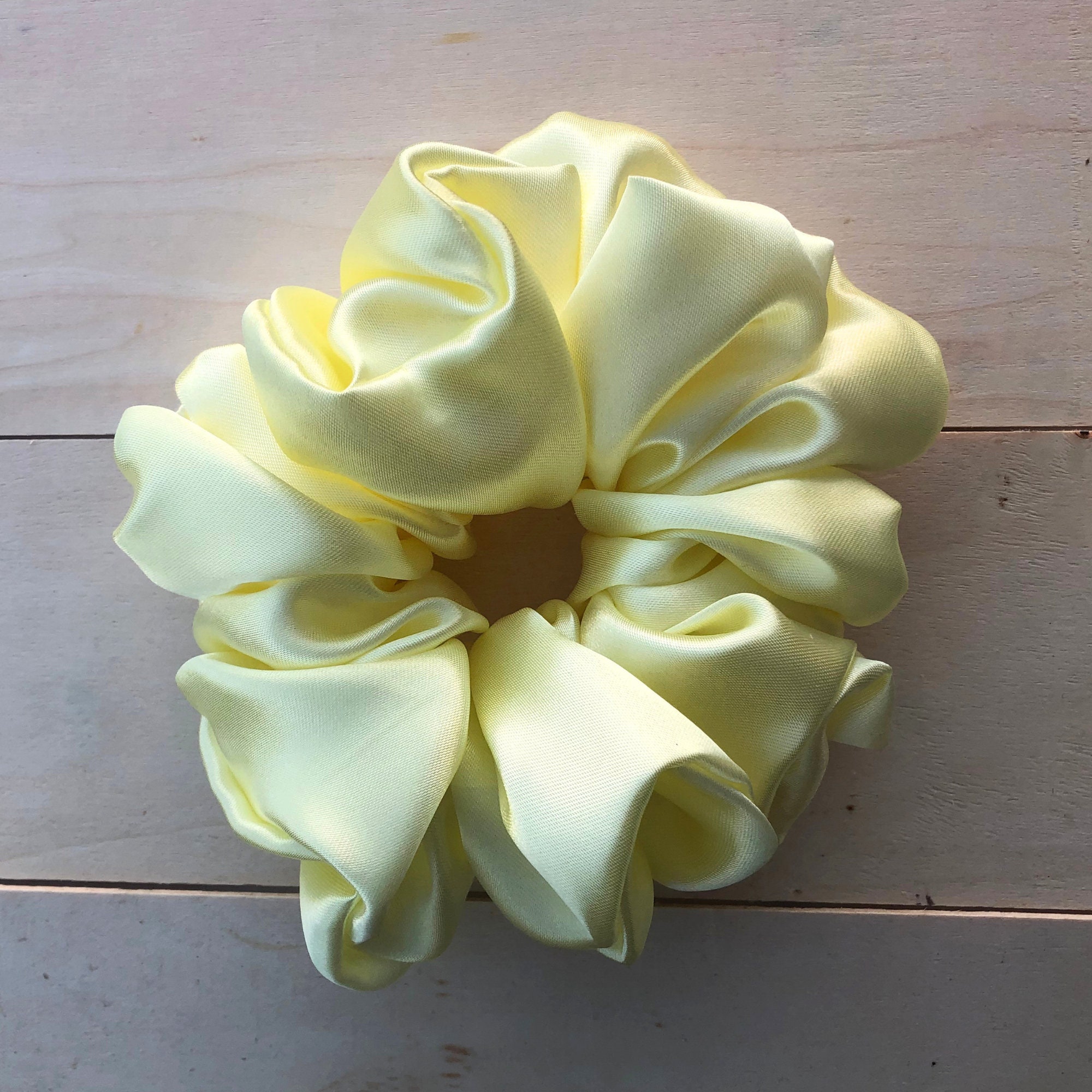 Yellow Scrunchie, Light Yellow Satin Scrunchy, Silky Scrunchie, Hair ...