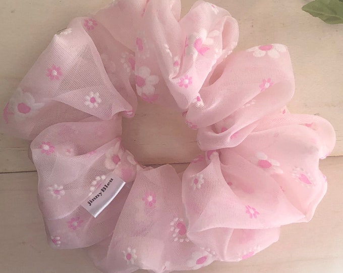 Pink Scrunchie, Pink Organza Scrunchie, Sheer Scrunchy, Heart Scrunchie ...