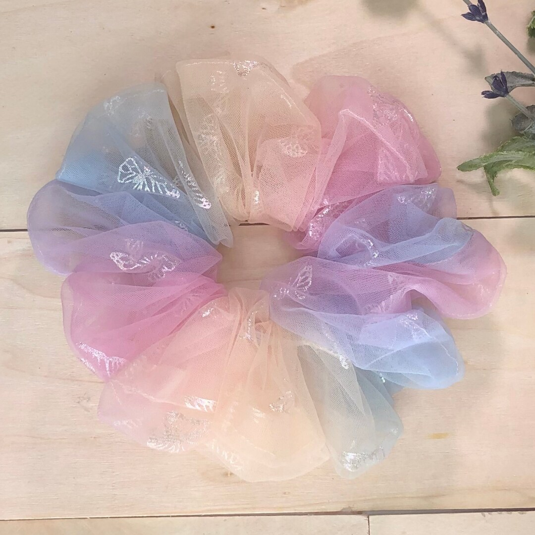 Pastel Rainbow Scrunchie, Butterfly Mesh Scrunchie, Iridescent ...