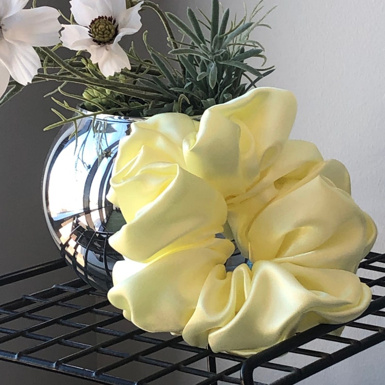 Yellow Scrunchie, Light Yellow Satin Scrunchy, Silky Scrunchie, Hair ...