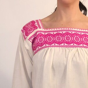 Mexican atla Blouse Size M Hand Woven Borders 100% Cotton Manta Floral ...