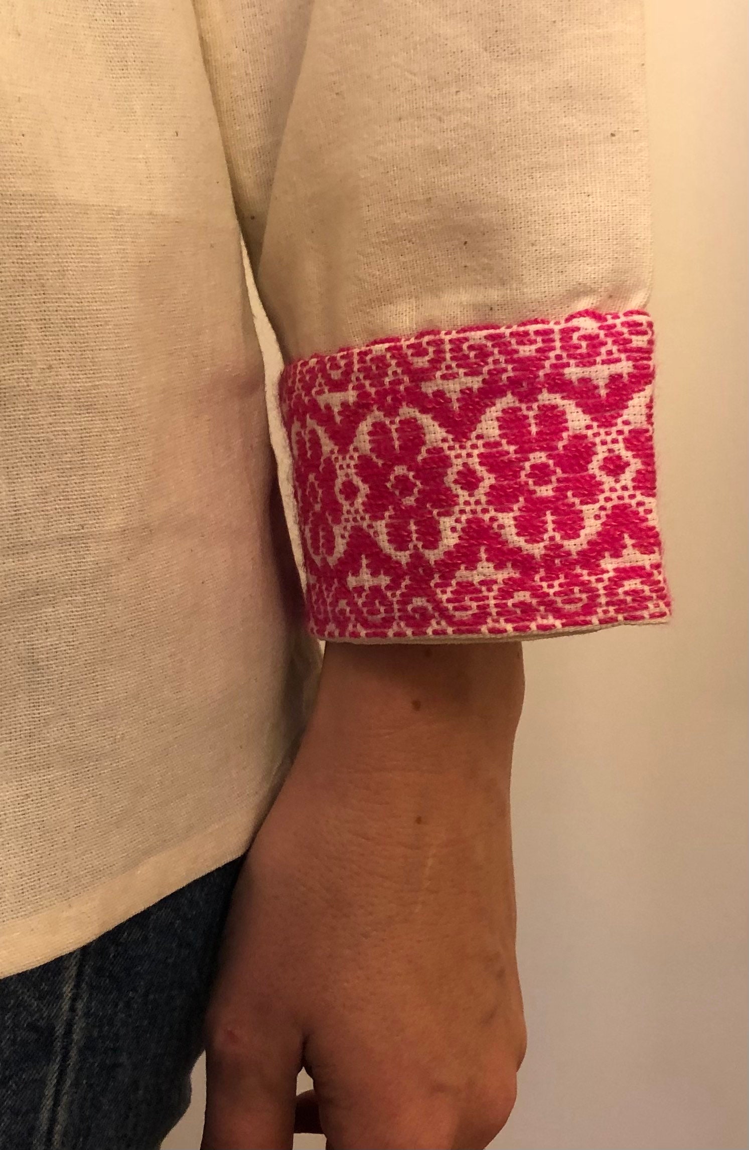 Mexican atla Blouse Size M Hand Woven Borders 100% Cotton Manta Floral ...