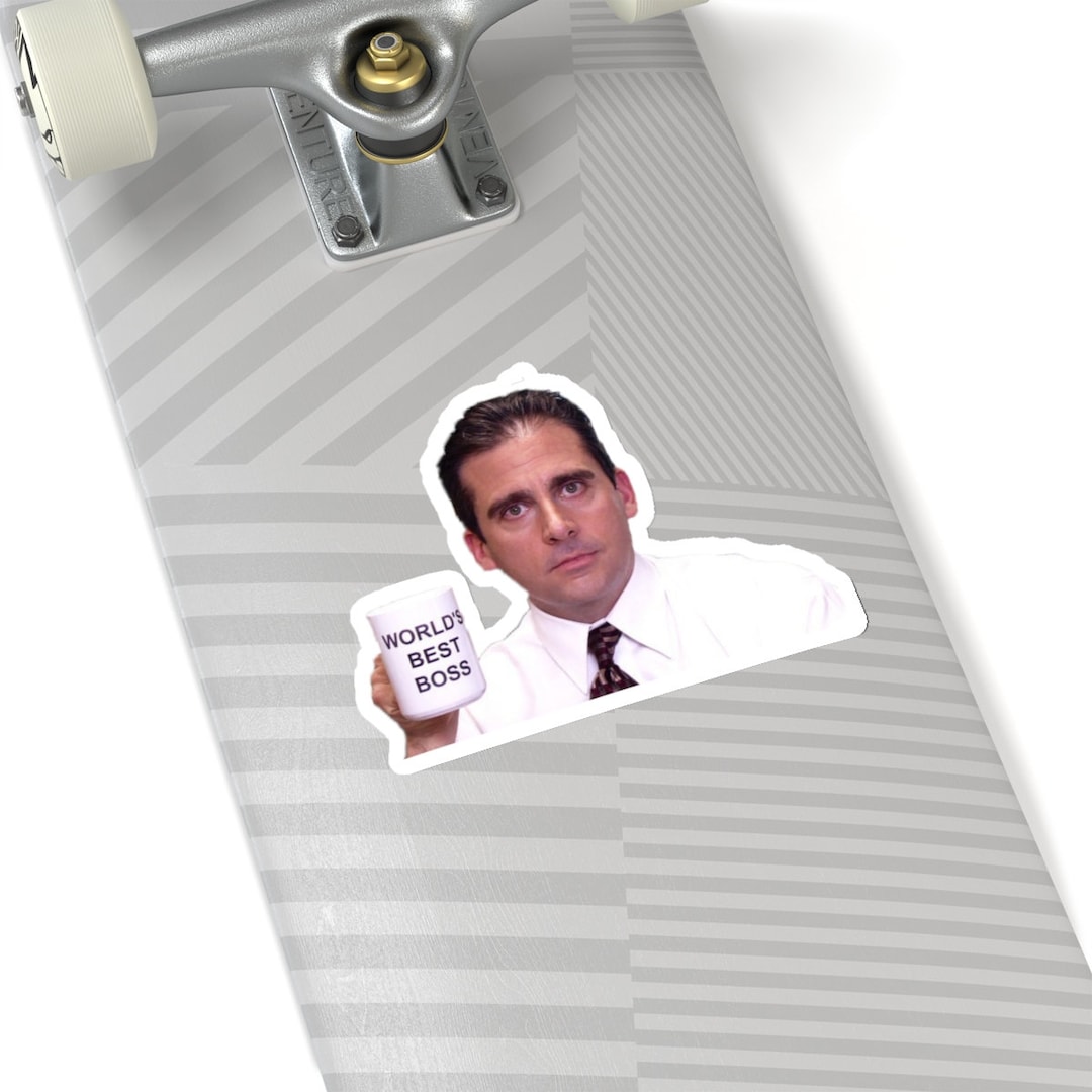 Michael Scott World's Best Boss Sticker White Outline Gift Durable ...