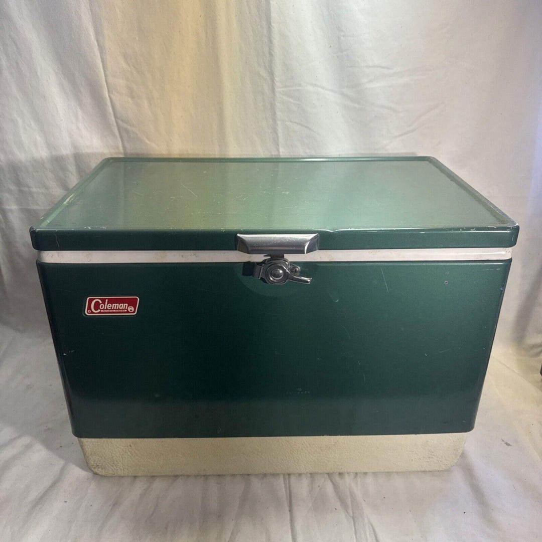 Vintage Coleman Metal Cooler Green With Metal Handles and Bottle Opener ...