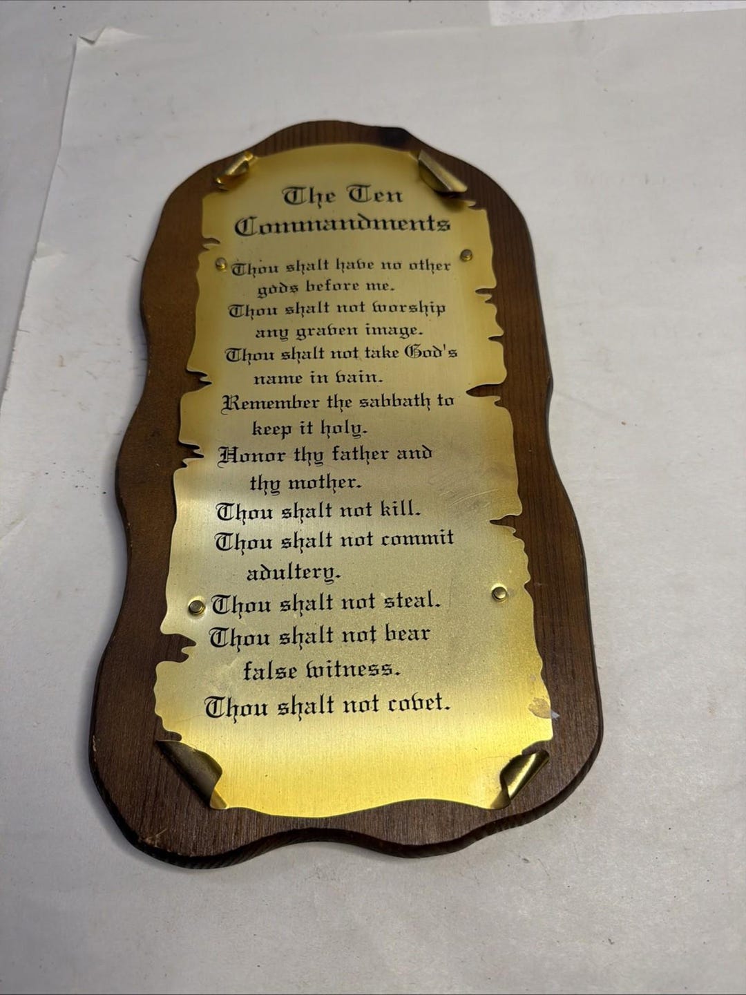 Vintage Ten Commandments Wood Wall Plaque W/ Gold Tin Wall Hanging ...
