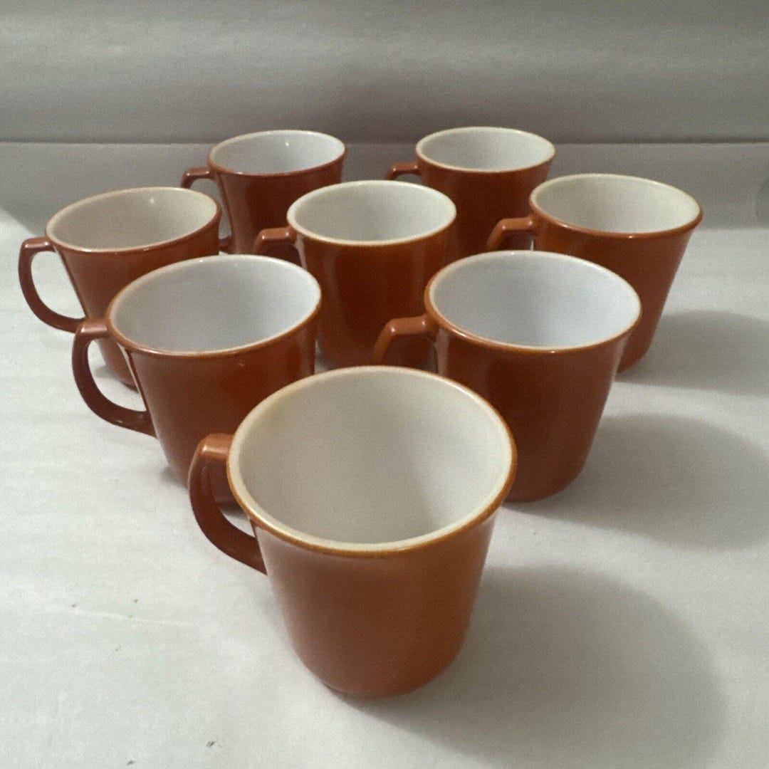 Lot of 6 Vintage Pyrex Burnt Orange Mug Microwave Safe Corning D Handle ...