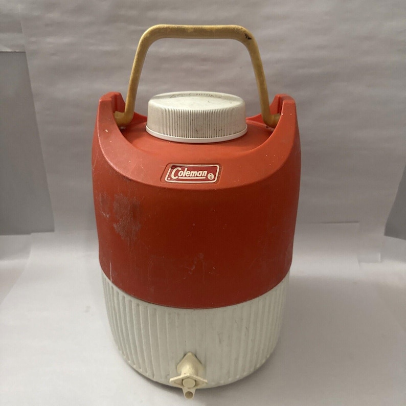 Vintage Coleman 2 Gallon Insulated Jug Red Orange Picnic Camping Water ...