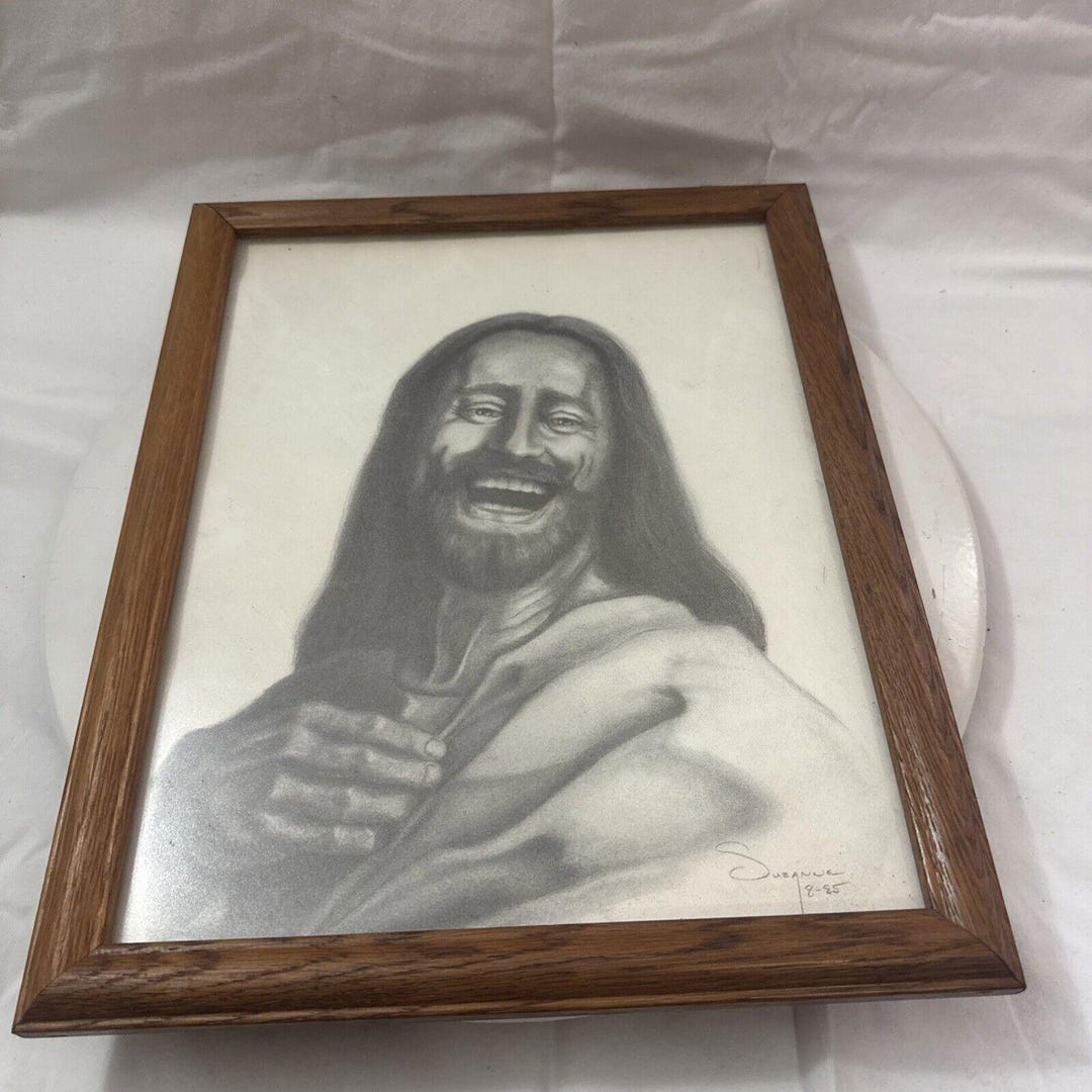 Laughing Smiling Jesus Christ Pencil Sketch Religious Signed Suzanne - Etsy