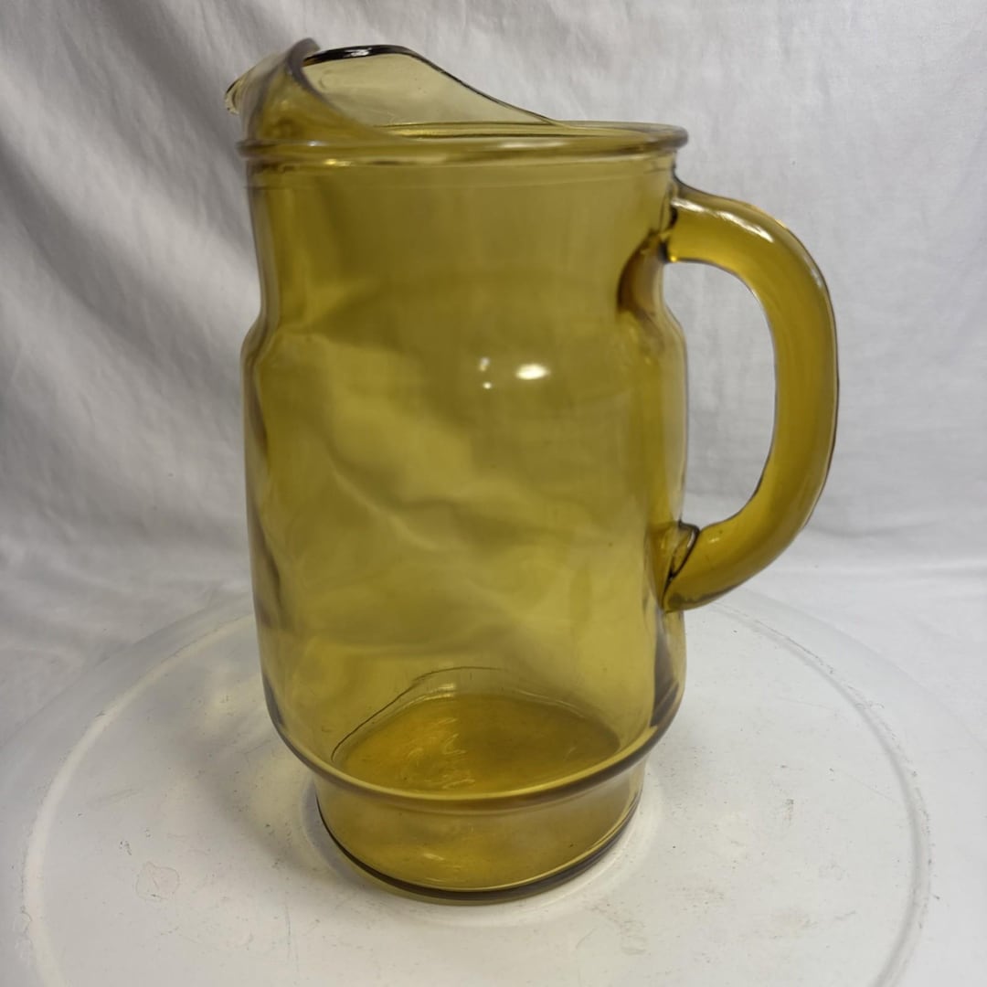 Anchor Hocking Tall Glass Pitcher With Ice Lip and Handle Amber Yellow ...