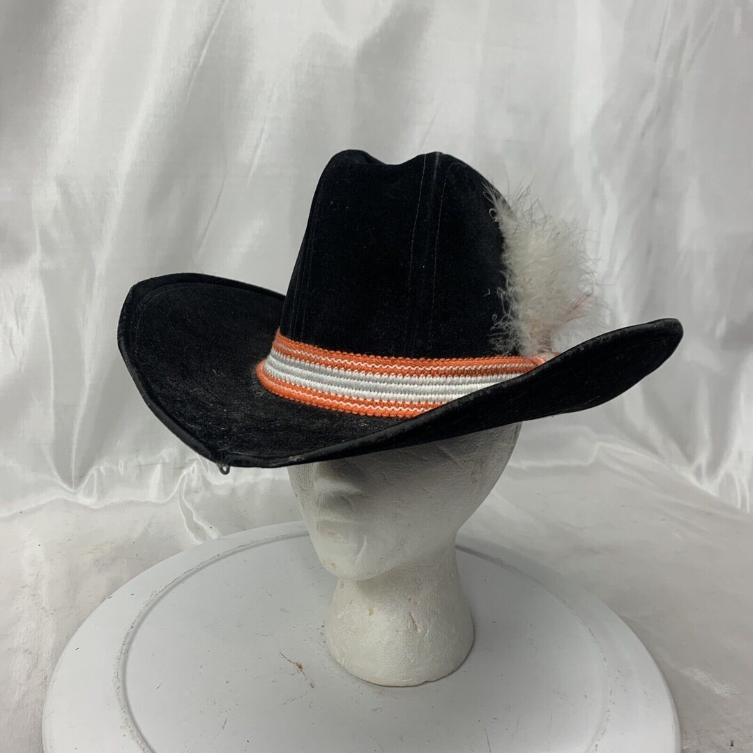 Vintage AJD Western Style Cowboy Hat Black Suede Orange White Band W ...