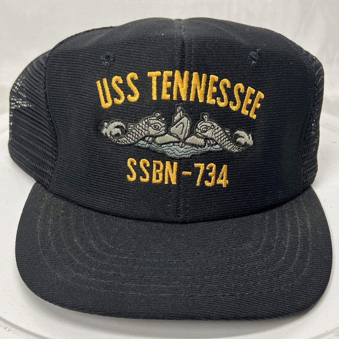 Vintage Uss Tennessee Ssbn 734 Submarine Black Snapback Mesh Navy Hat ...