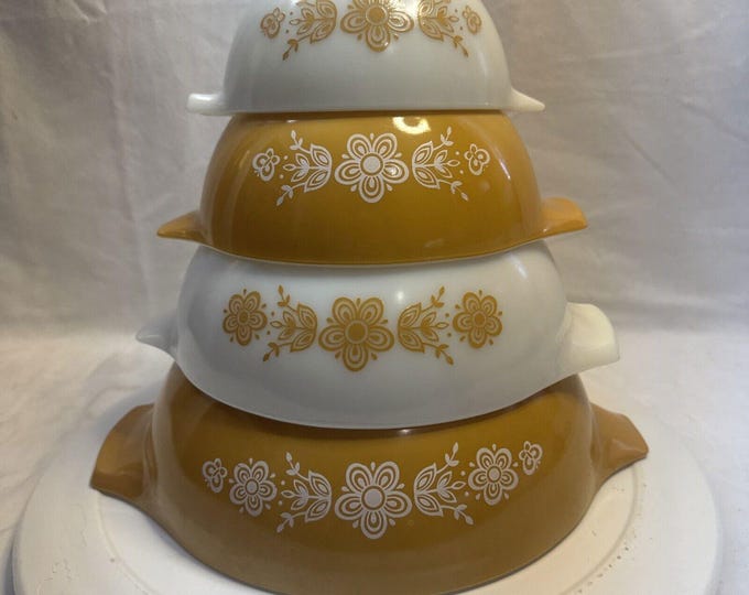 Pyrex Cinderella Bowl Set (1972-1978) Butterfly Gold 441, 442, 443, 444 ...