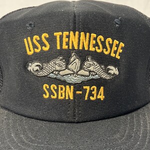 Vintage Uss Tennessee Ssbn 734 Submarine Black Snapback Mesh Navy Hat ...