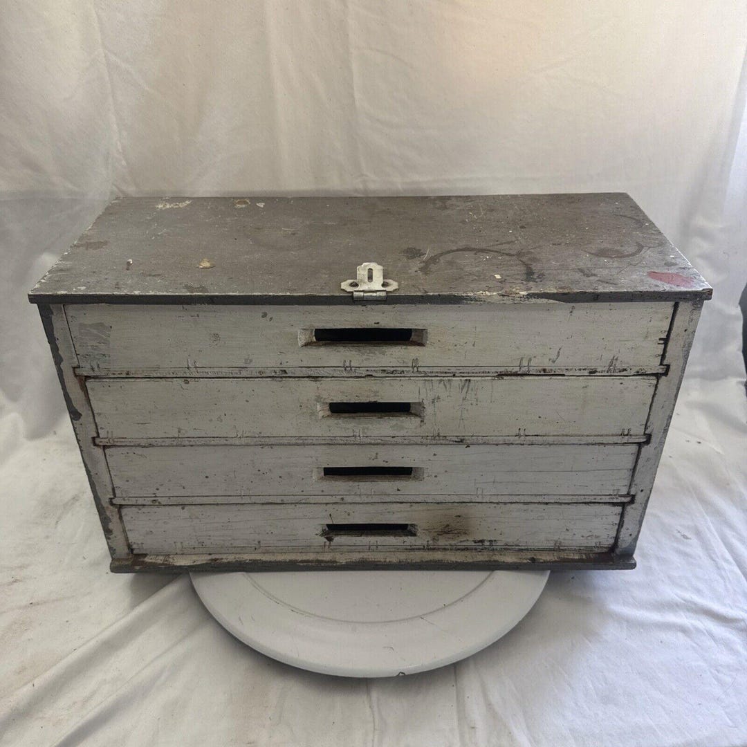 Primitive Handmade Wooden Tool Box Four Drawer Vtg 21x12x9” - Etsy