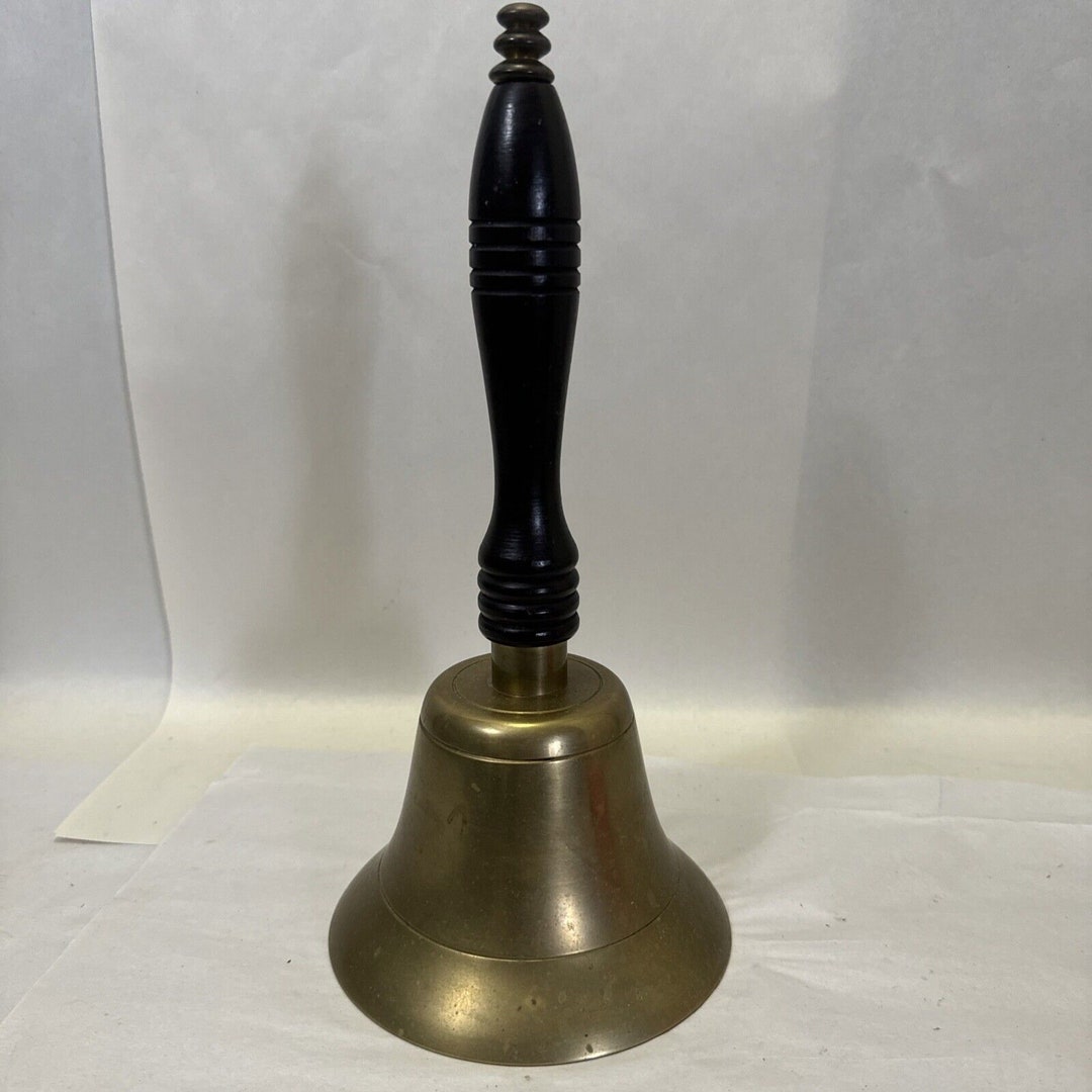 Vintage Brass Bell Handheld Wood Handle 11.5tall and 5 Diameter Bell ...