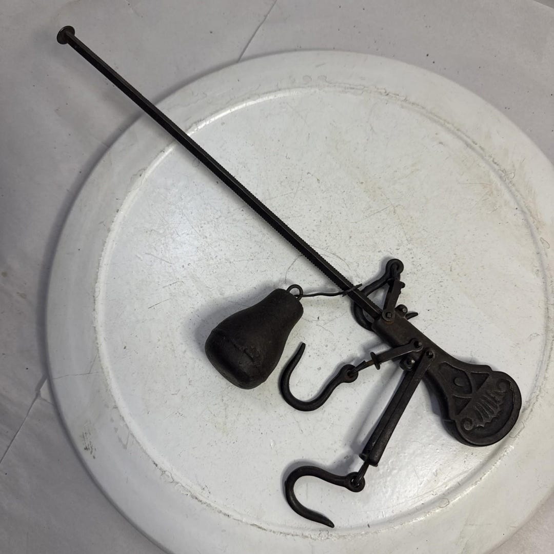 Antique Balance Beam Hanging Scale 3 Hooks Sliding Weight - Steampunk ...