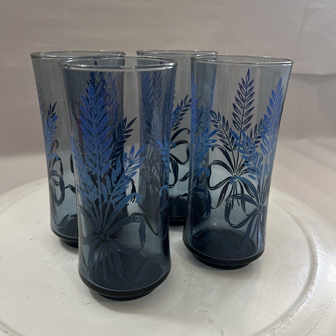 Libbey Blue Juice Glasses Bolero Blue Wheat Ribbon 4 4 Oz Flat Bottom ...