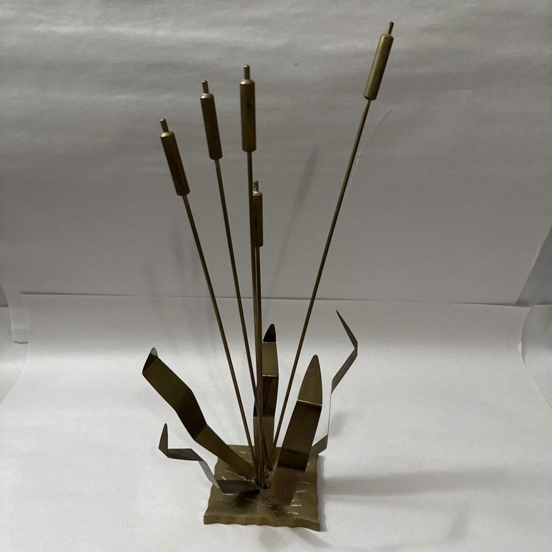 Vintage Brass Cattail on Water Sculpture Mid Century Home Decor 16 Tall ...