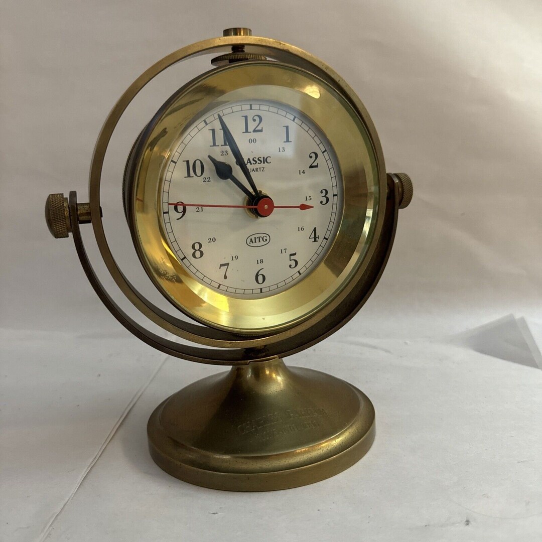 Classic Quartz Rotating Base Solid BRASS Ships Clock Works Monsanto ...