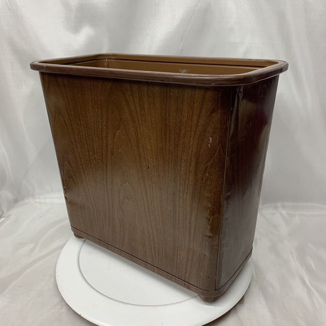 Vintage Lawson Metal Brown Faux Wood Rectangular Trash Garbage Can ...
