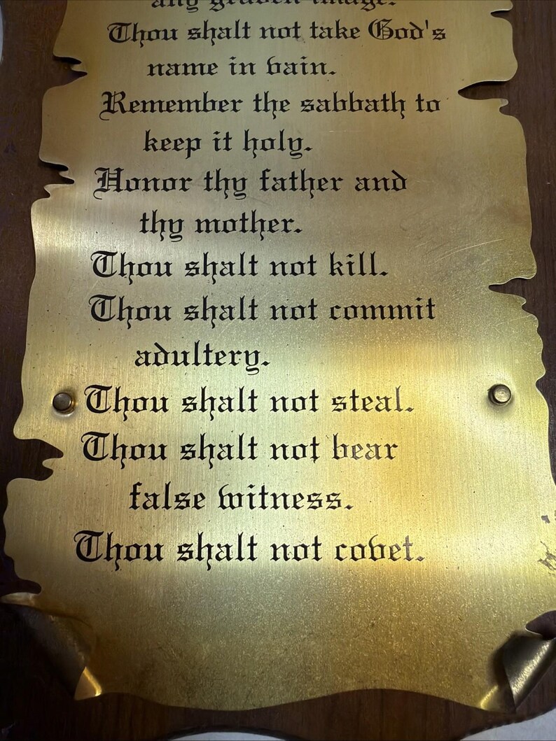 Vintage Ten Commandments Wood Wall Plaque W/ Gold Tin Wall Hanging ...