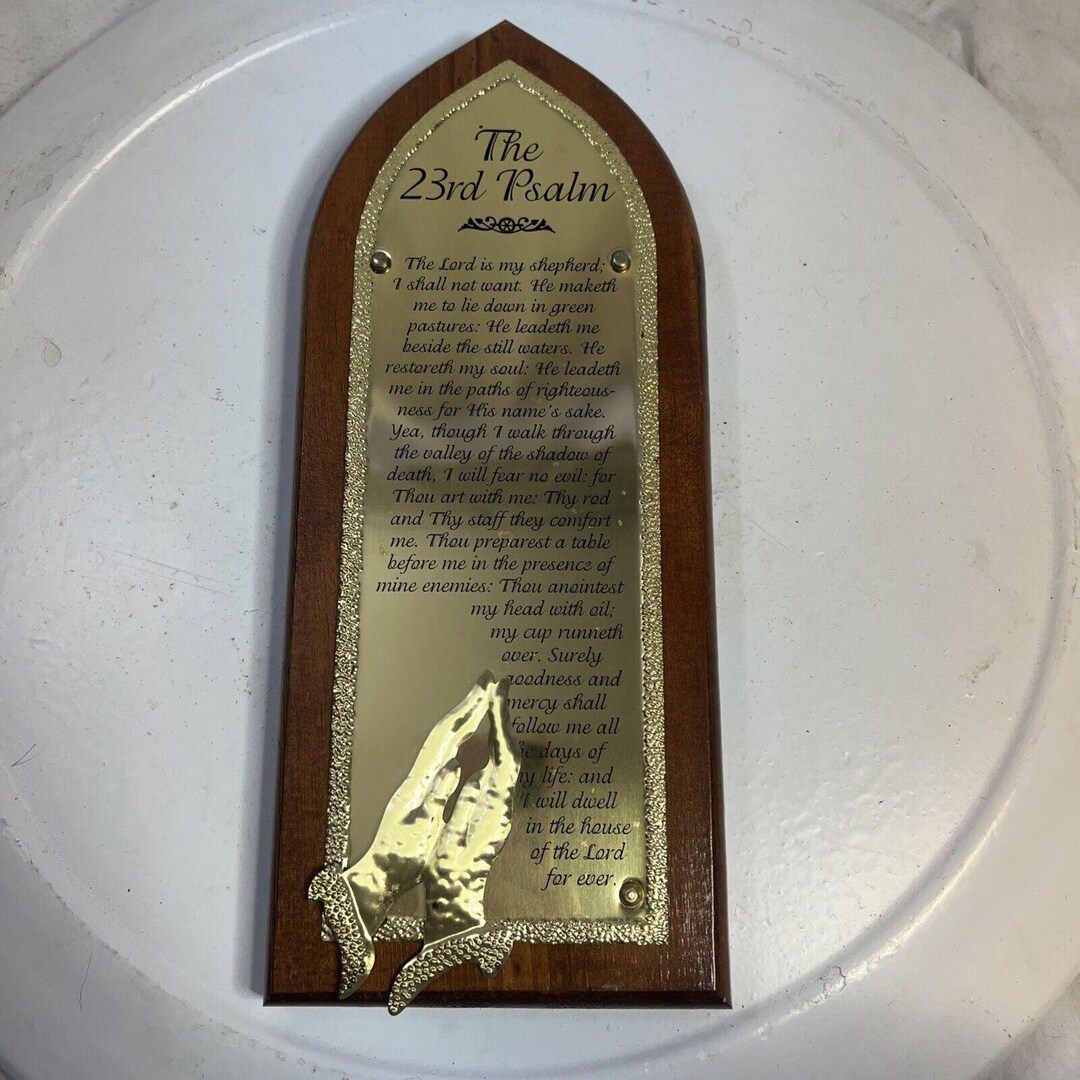 23rd Psalm Plaque Scripture With 3D Praying Hands Wood and Metal 4.5 ...