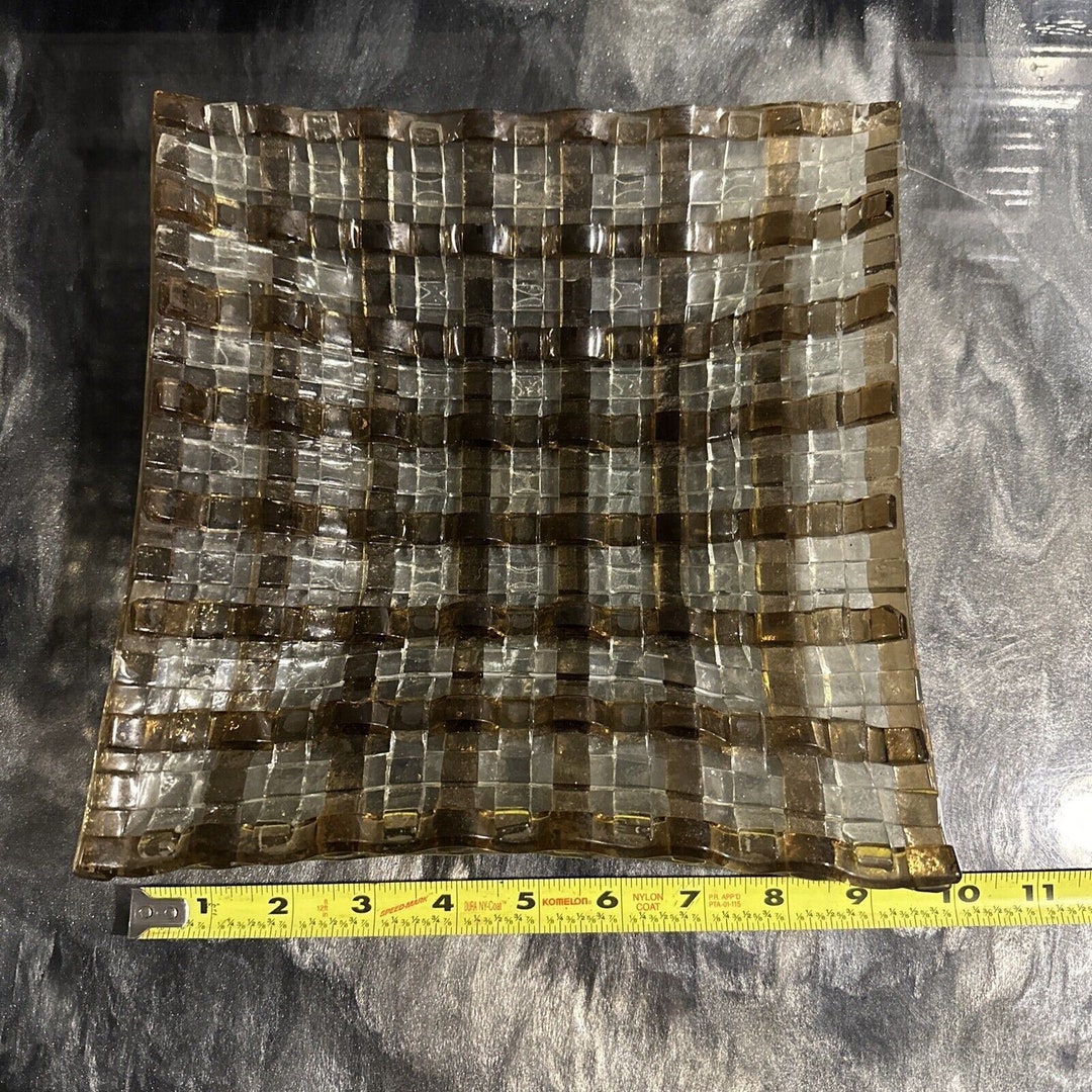 Vintage Decorative Bowl Glass Lattice Weave Brown Clear - Etsy