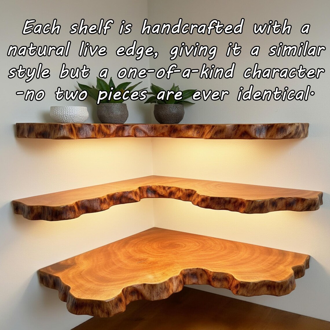 Live Edge Corner Floating Shelves Solid Wood Wall Shelf Corner Display ...