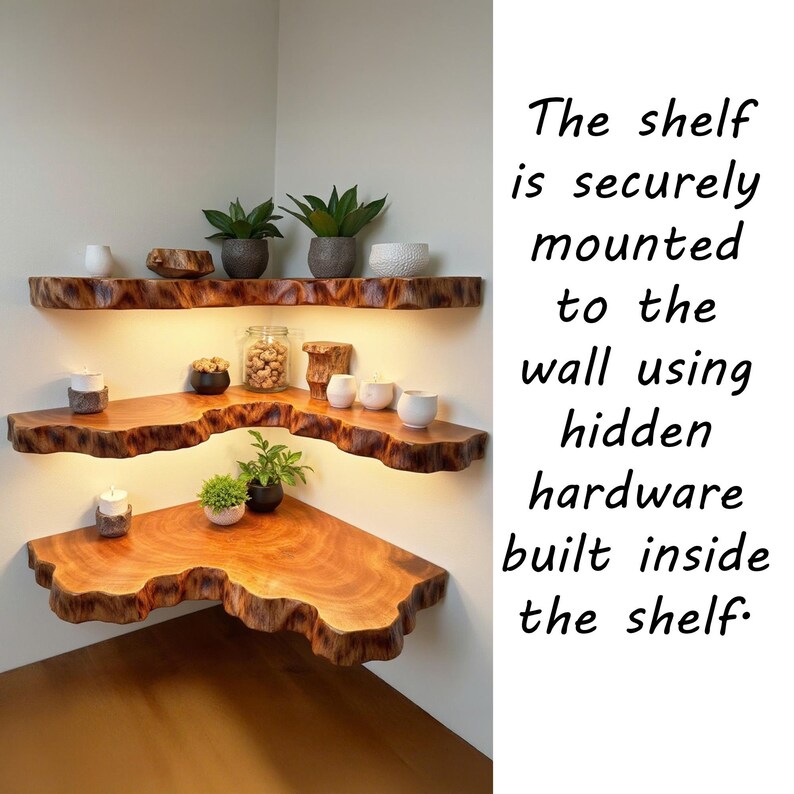 Live Edge Corner Floating Shelves Solid Wood Wall Shelf Corner Display ...