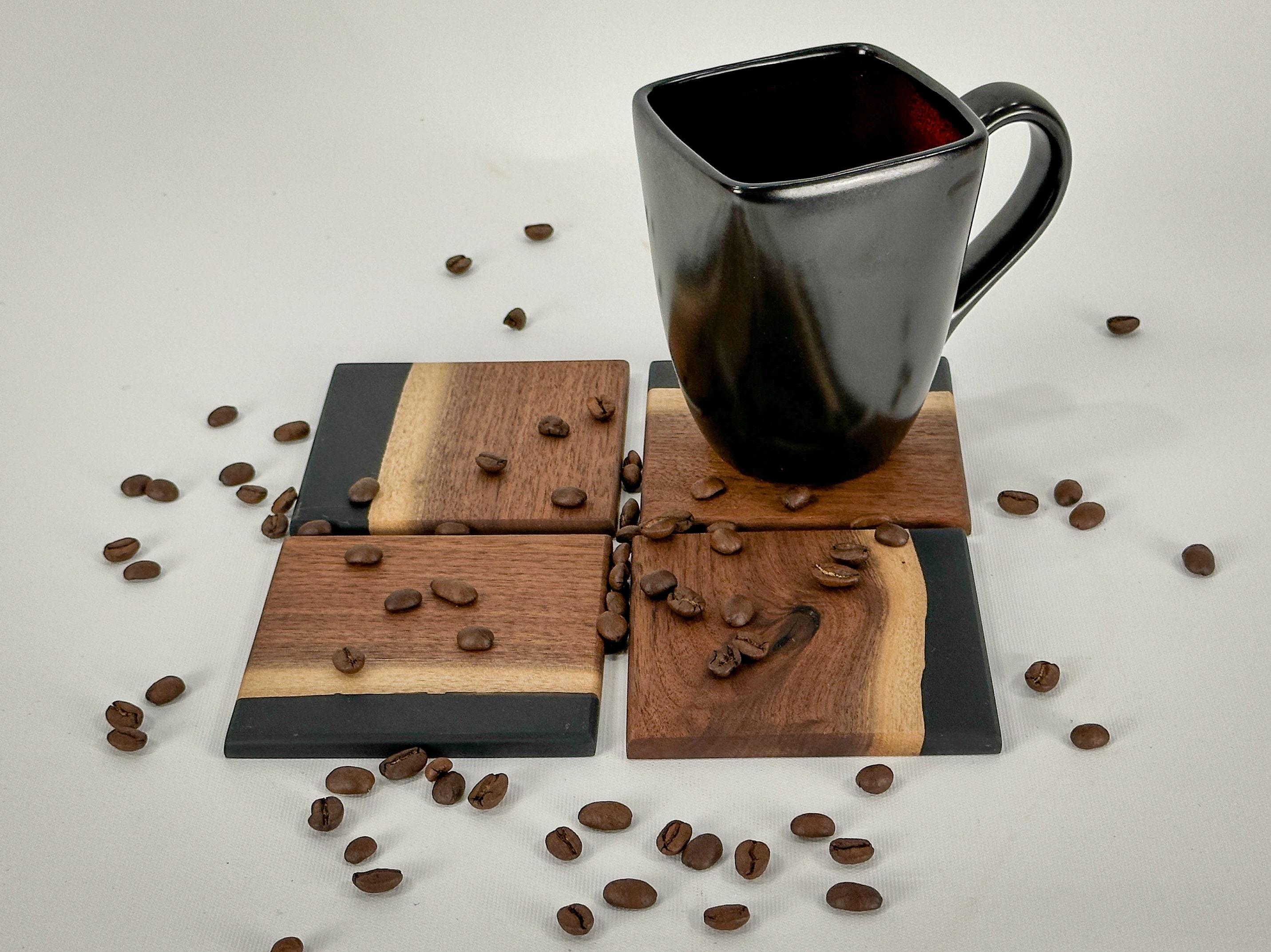 Black Walnut Wood and Epoxy Coasters Wood Coaster Set for Drinks ...