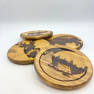 Four Engraved Nature Coasters and Holder Set - Nature Scenes ...